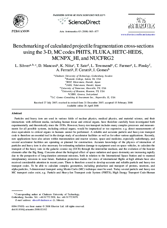Pdf Benchmarking Of Calculated Projectile Fragmentation Cross Sections Using The 3 D Mc Codes