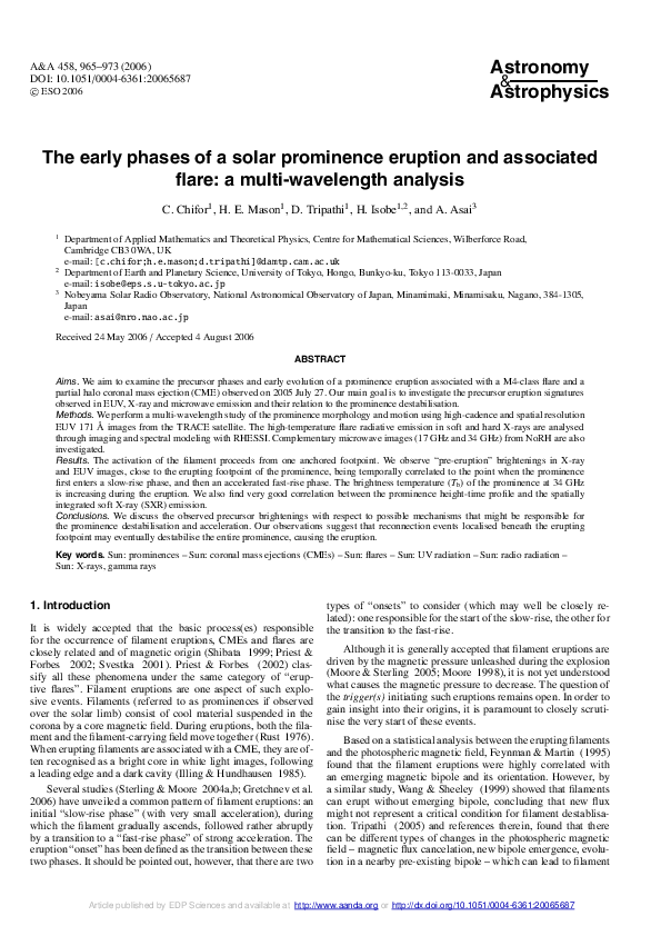 (PDF) The early phases of a solar prominence eruption and associated ...