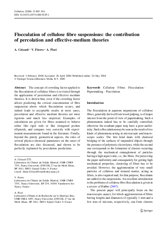 (PDF) Flocculation of cellulose fibre suspensions: the contribution of ...