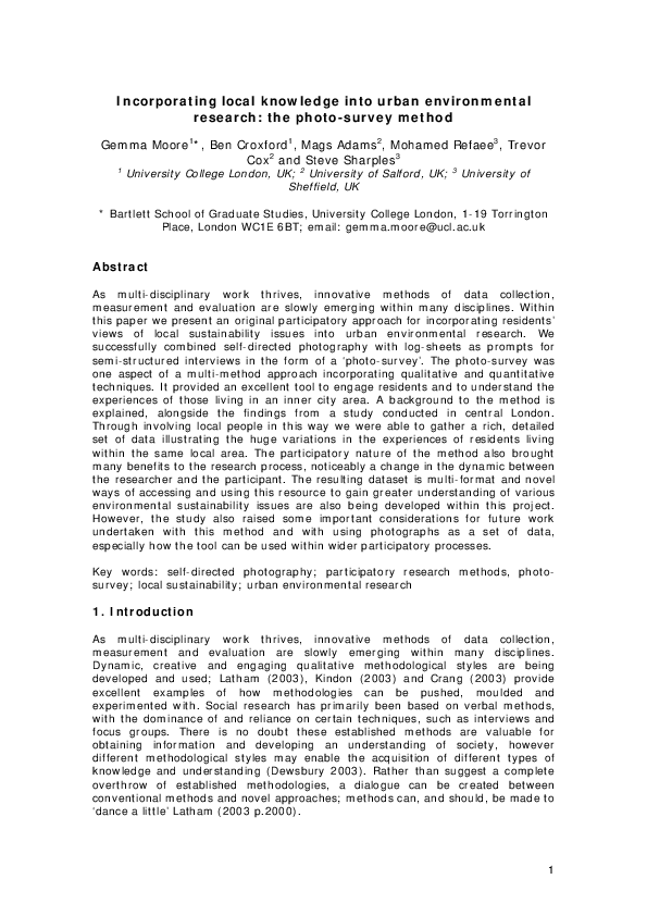 (PDF) Incorporating local knowledge into urban environmental research ...