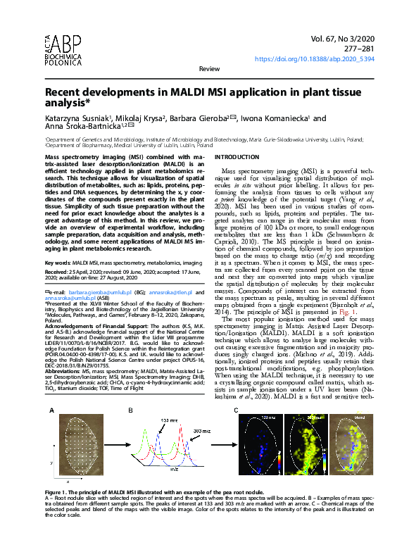 (PDF) Recent developments of MALDI MSI application in plant tissues ...