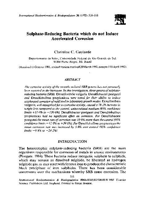 (PDF) Sulphate-reducing bacteria which do not induce accelerated corrosion