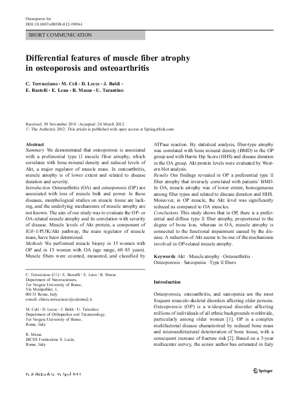 (PDF) Differential features of muscle fiber atrophy in osteoporosis and ...