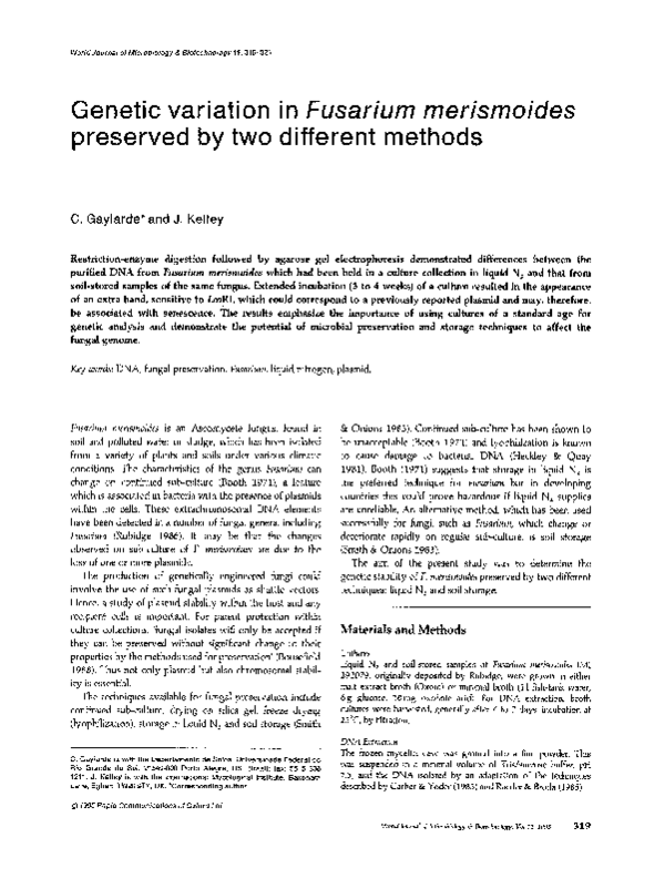 (PDF) Genetic variation in Fusarium merismoides preserved by two ...