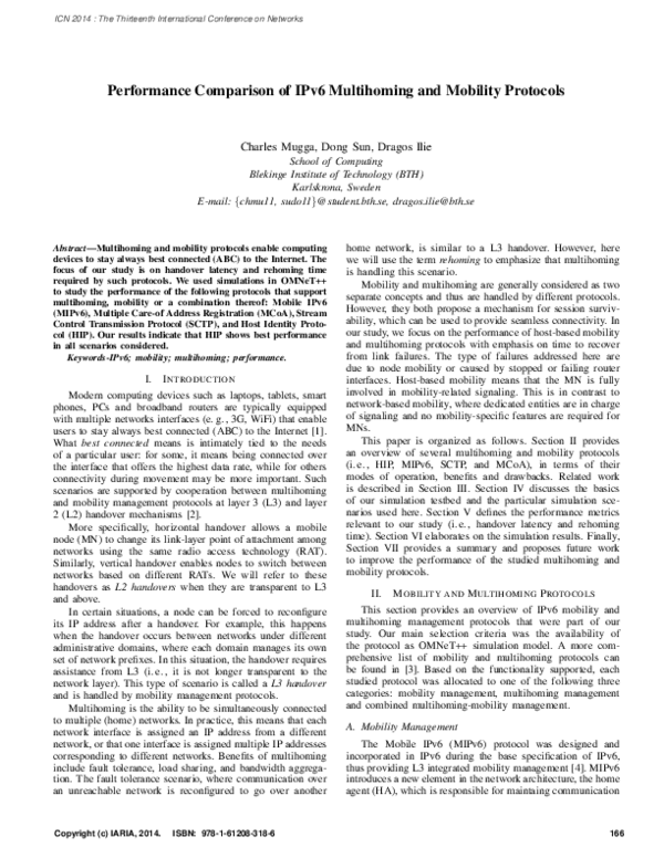 Pdf Performance Comparison Of Ipv6 Multihoming And Mobility Protocols