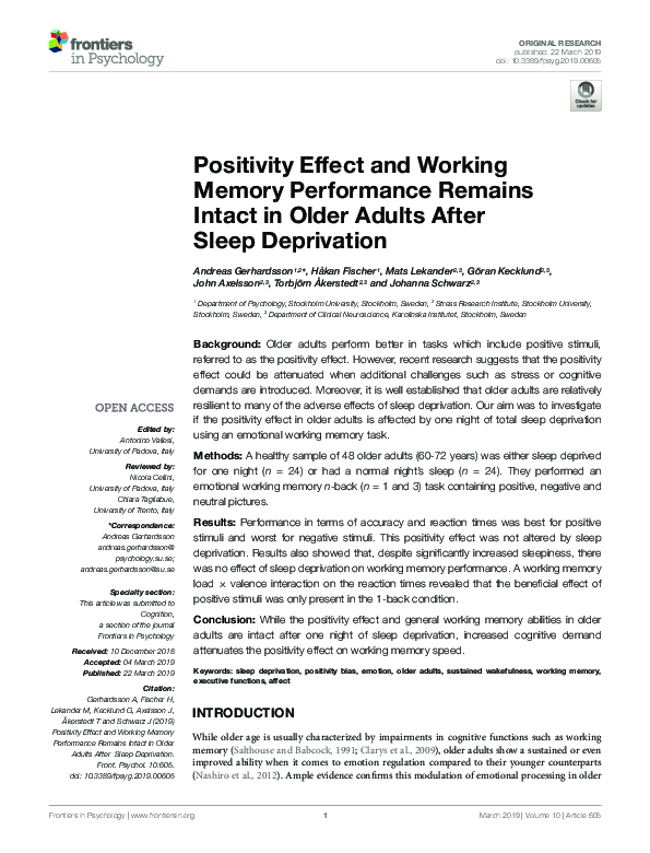 Pdf Positivity Effect And Working Memory Performance Remains Intact