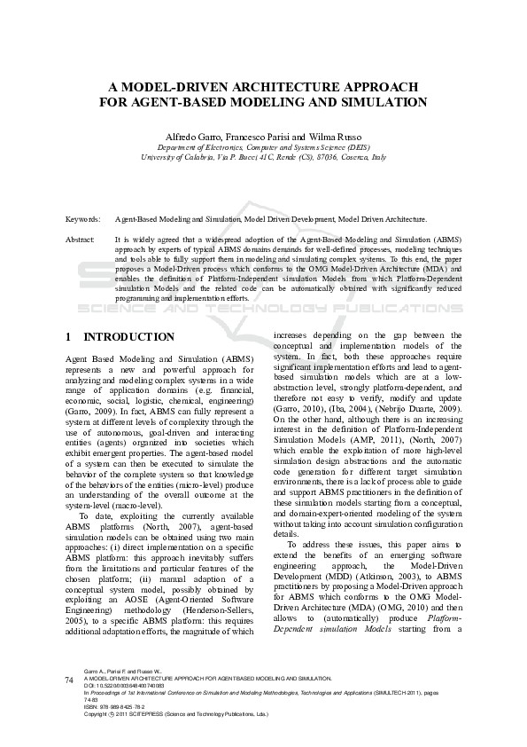 Pdf A Model Driven Architecture Approach For Agent Based Modeling And Simulation