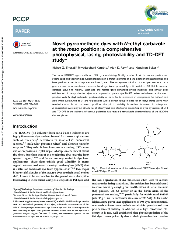 (PDF) Novel Pyrromethene dyes with N-ethyl carbazole at meso position ...