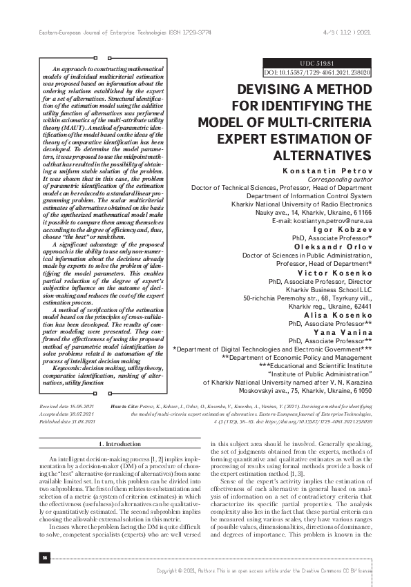 (PDF) Devising a method for identifying the model of multi-criteria expert estimation of ...