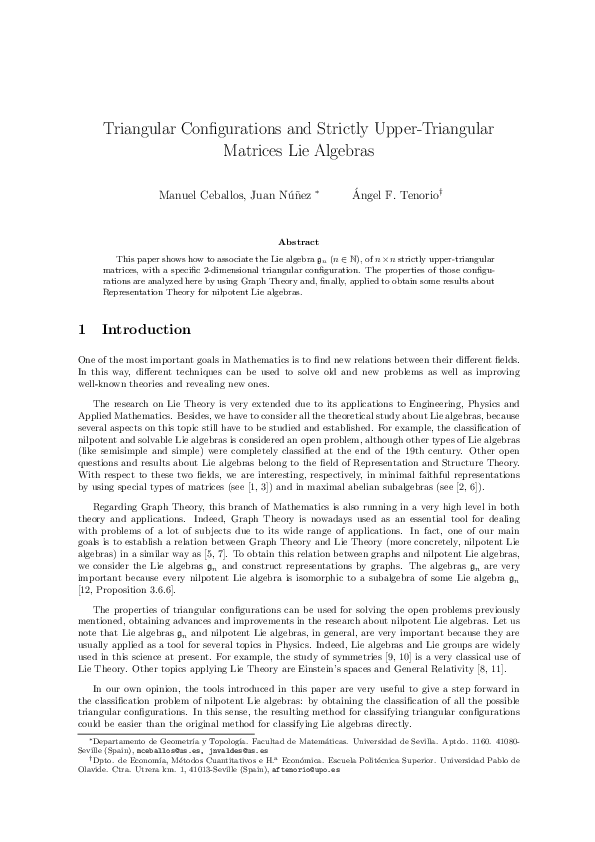 (PDF) Triangular Configurations and Strictly Upper-Triangular Matrices Lie Algebras