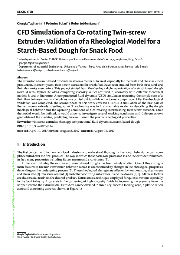 (PDF) CFD Simulation of a Co-rotating Twin-screw Extruder: Validation ...