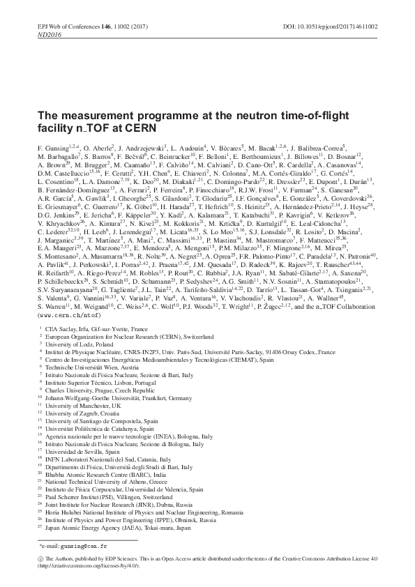 (PDF) The measurement programme at the neutron time-of-flight facility ...