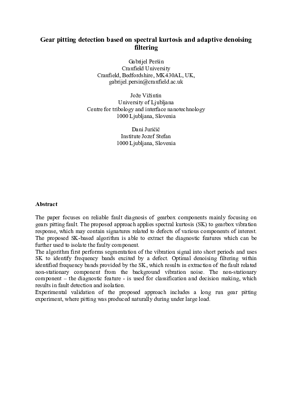 (PDF) Gear pitting detection based on spectral kurtosis and adaptive ...