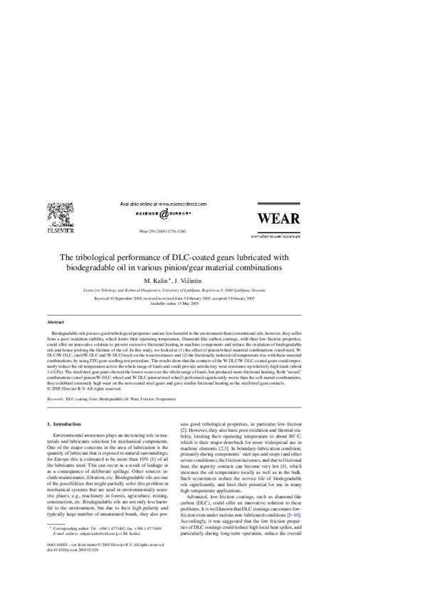 (PDF) The tribological performance of DLC-coated gears lubricated with ...