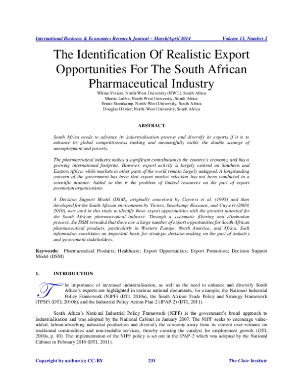 (PDF) The Identification Of Realistic Export Opportunities For The ...