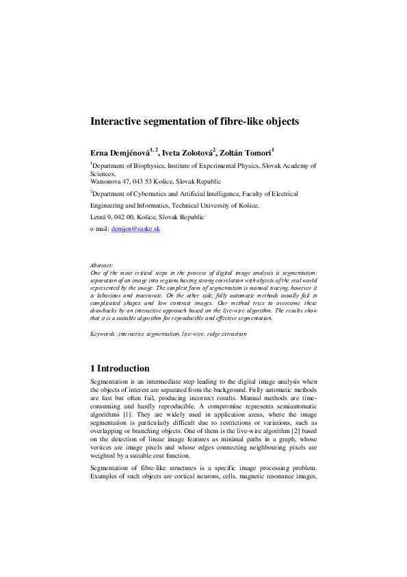 (PDF) Interactive segmentation of fibre-like objects