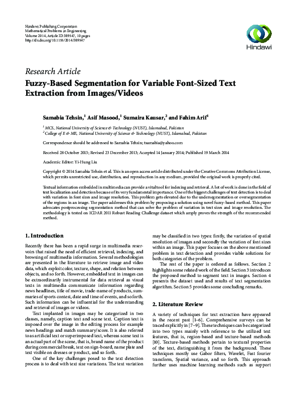 Pdf Fuzzy Based Segmentation For Variable Font Sized Text Extraction