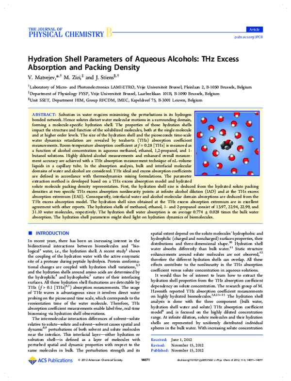 (PDF) Hydration Shell Parameters of Aqueous Alcohols: THz Excess ...