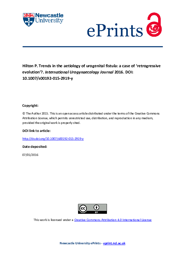 (PDF) Trends in the aetiology of urogenital fistula: a case of ...
