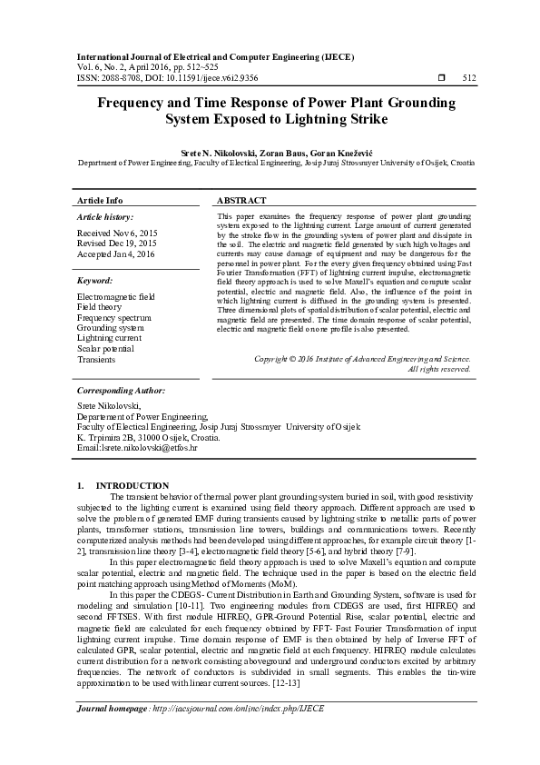 (PDF) Frequency and Time Response of Power Plant Grounding System ...