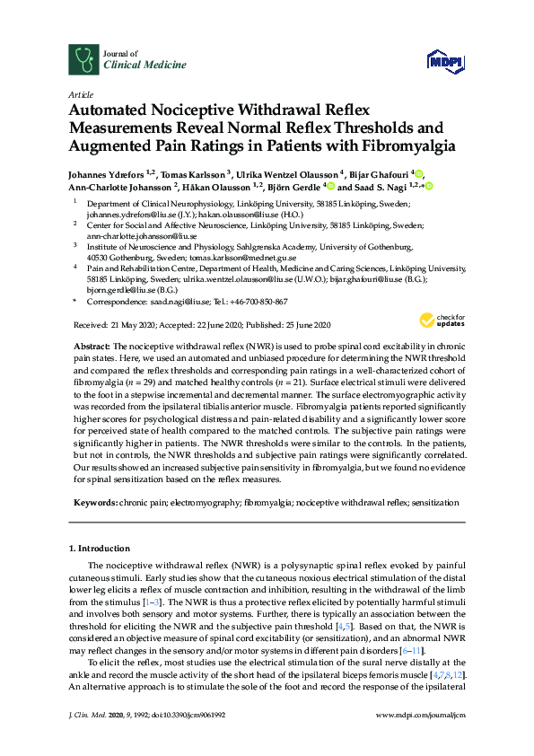 (PDF) Automated Nociceptive Withdrawal Reflex Measurements Reveal ...
