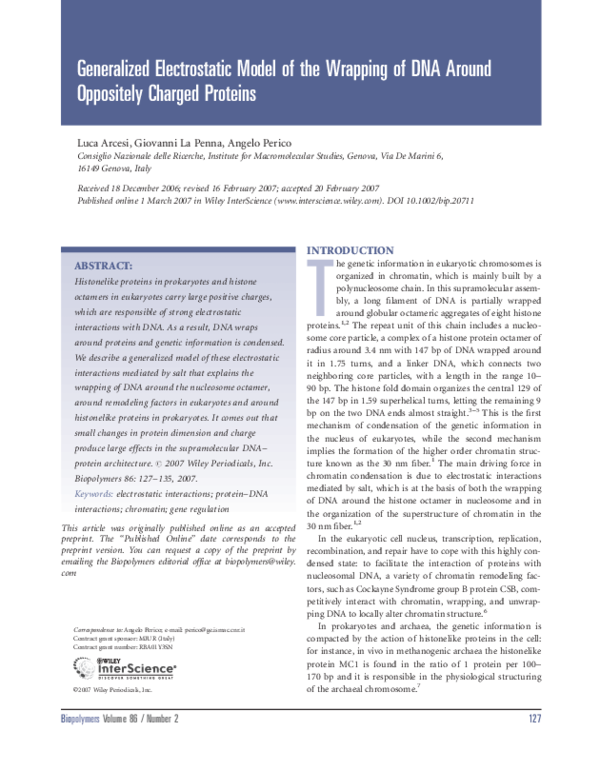 (PDF) Generalized electrostatic model of the wrapping of DNA around ...