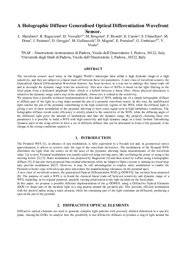 (PDF) A Holographic Diffuser Generalised Optical Differentiation ...