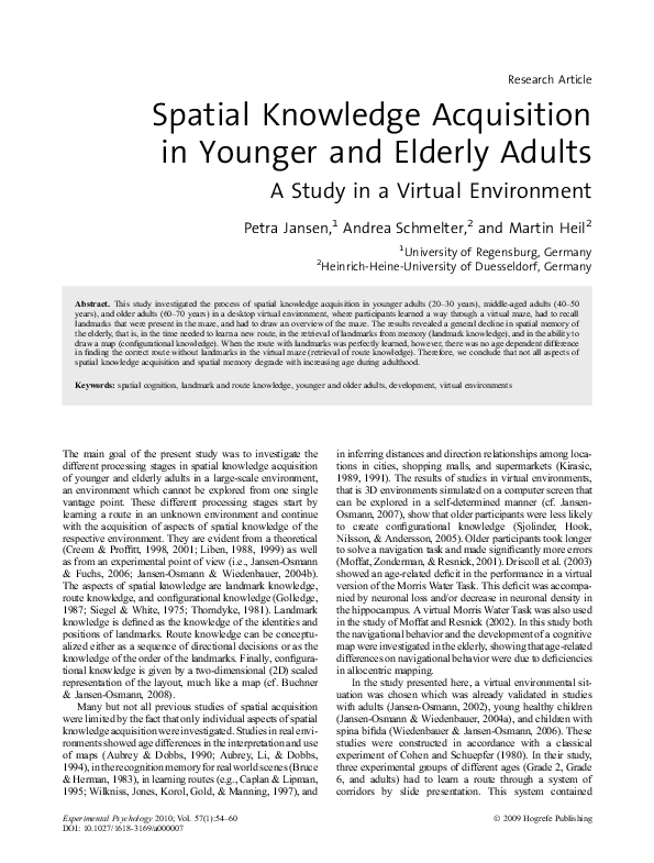 (PDF) Spatial Knowledge Acquisition in Younger and Elderly Adults