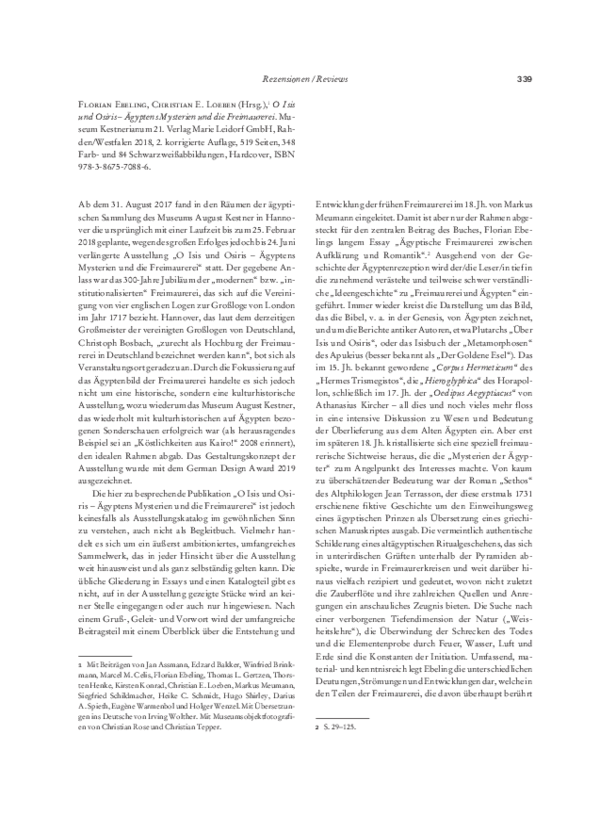 (PDF) Florian Ebeling, Christian E. Loeben (Hrsg.),1 O Isis und Osiris – Ägyptens Mysterien und ...