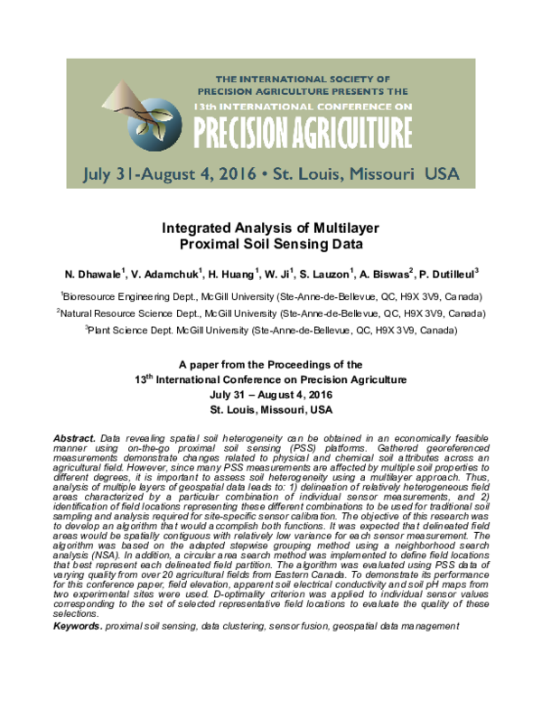 (PDF) Integrated Analysis of Multilayer Proximal Soil Sensing Data