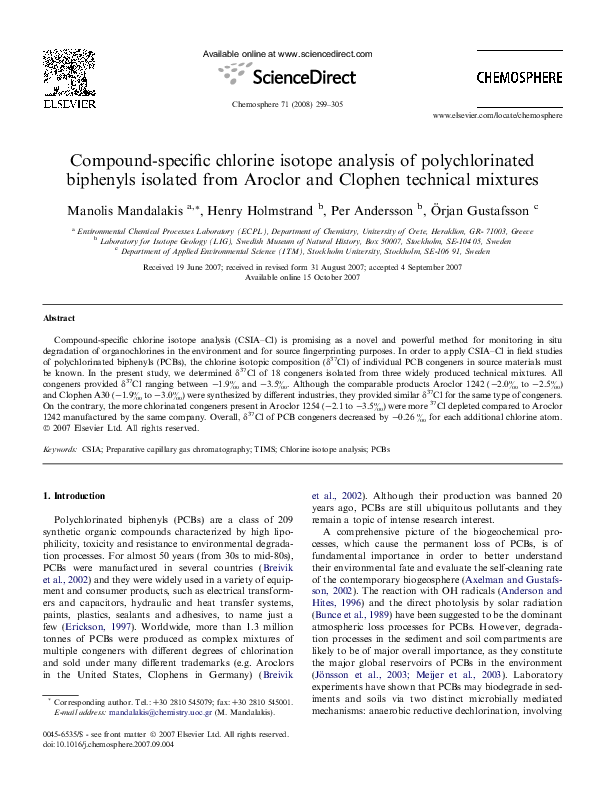 (PDF) Compound-specific chlorine isotope analysis of polychlorinated ...