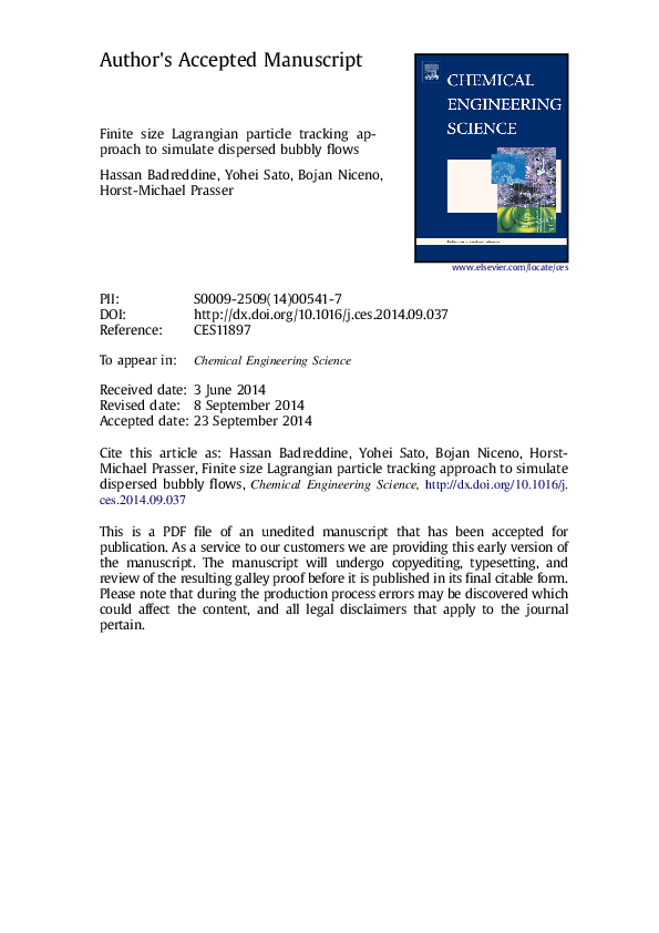 Pdf Finite Size Lagrangian Particle Tracking Approach To Simulate Dispersed Bubbly Flows