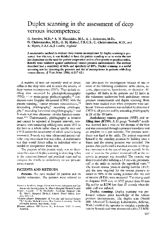 (PDF) Duplex scanning in the assessment of deep venous incompetence | G ...