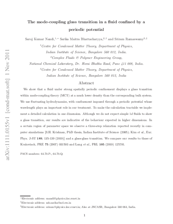 (PDF) The mode-coupling glass transition in a fluid confined by a ...
