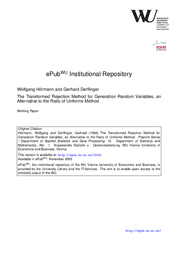 Pdf The Transformed Rejection Method For Generating Random Variables