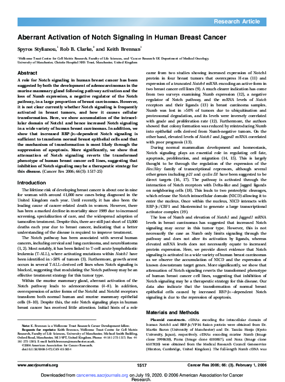 (PDF) Notch Signaling Activation in Human Breast Carcinomas