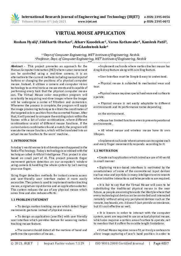 (PDF) IRJET- VIRTUAL MOUSE APPLICATION