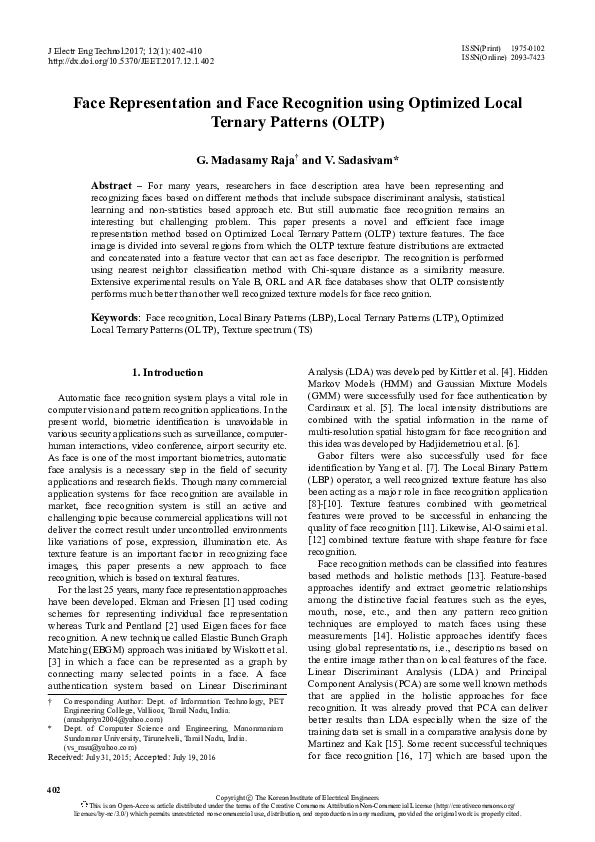 (PDF) Face Representation and Face Recognition using Optimized Local Ternary Patterns (OLTP)