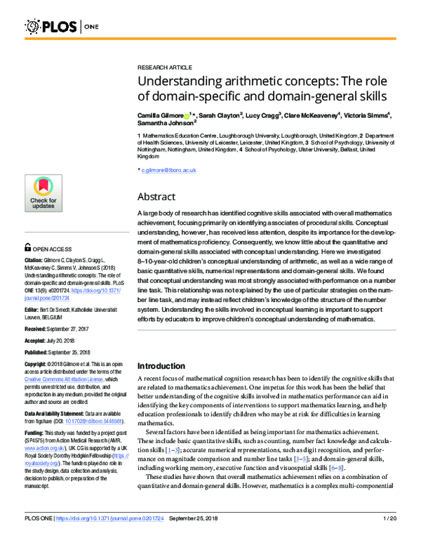 (PDF) Understanding arithmetic concepts: The role of domain-specific and domain-general skills