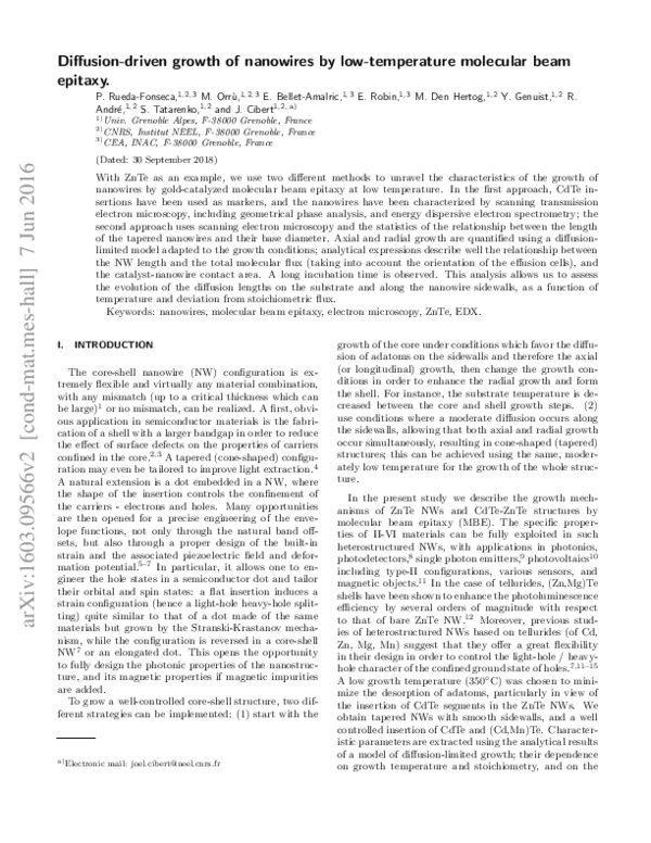 (PDF) Diffusion-driven growth of nanowires by low-temperature molecular ...