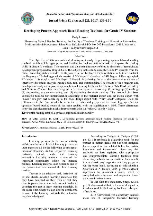 (PDF) Developing process approach-based reading textbook for grade IV ...