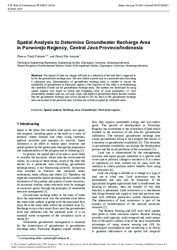 (PDF) Spatial Analysis to Determine Groundwater Recharge Area in ...