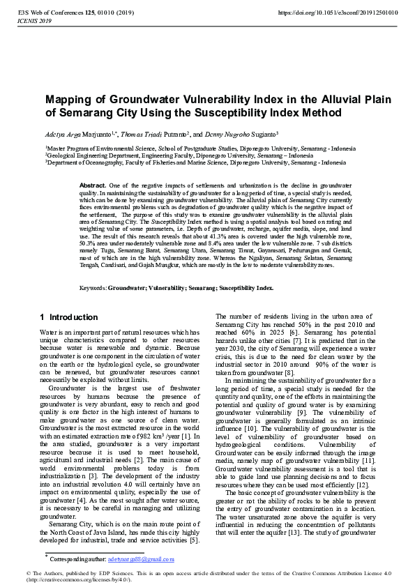 (PDF) Mapping of Groundwater Vulnerability Index in the Alluvial Plain ...
