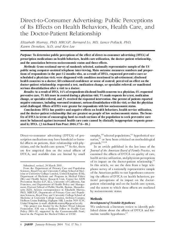 (PDF) Direct-to-Consumer Advertising: Public Perceptions of Its Effects ...