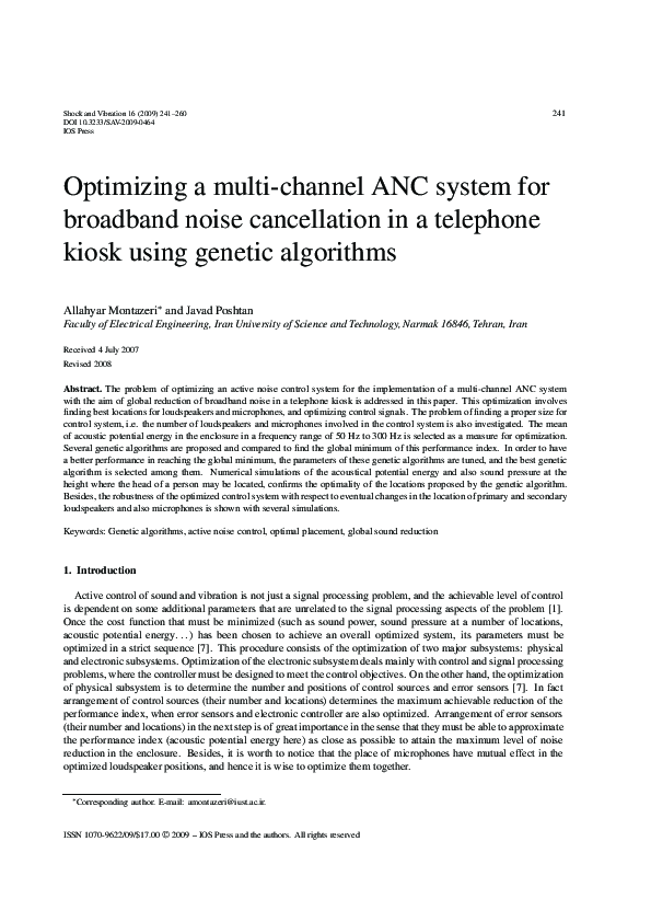 (PDF) Optimizing a multi-channel ANC system for broadband noise cancellation in a telephone ...