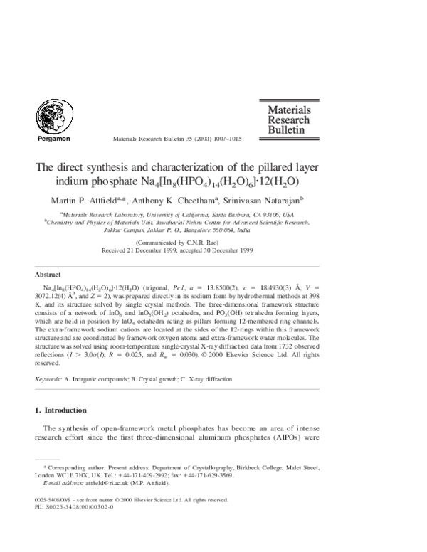 (PDF) The direct synthesis and characterization of the pillared layer ...