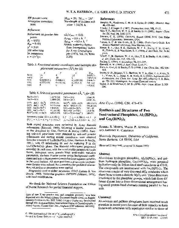 (PDF) Synthesis and structures of two isostructural phosphites, Al2 ...