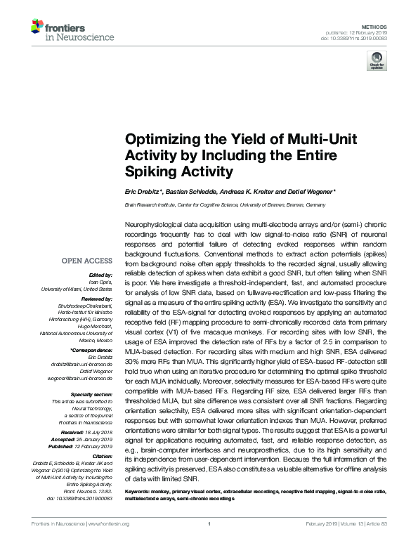 (PDF) Optimizing the Yield of Multi-Unit Activity by Including the Entire Spiking Activity