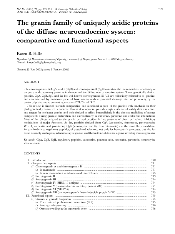 (PDF) The granin family of uniquely acidic proteins of the diffuse ...