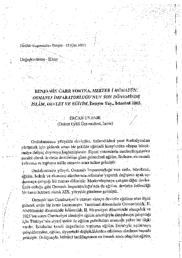 (PDF) Benjamin Carr Fortna; Mektebi Hümayun: Osmanlı İmparatorluğu'nun ...